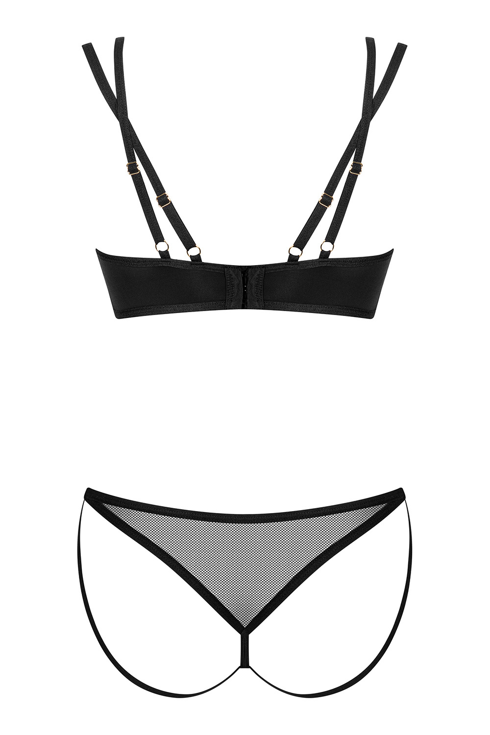 Nocna komplet biustonosz + stringi Obsessive Nesari 2-pcs set czarny - sklep Kontri.pl