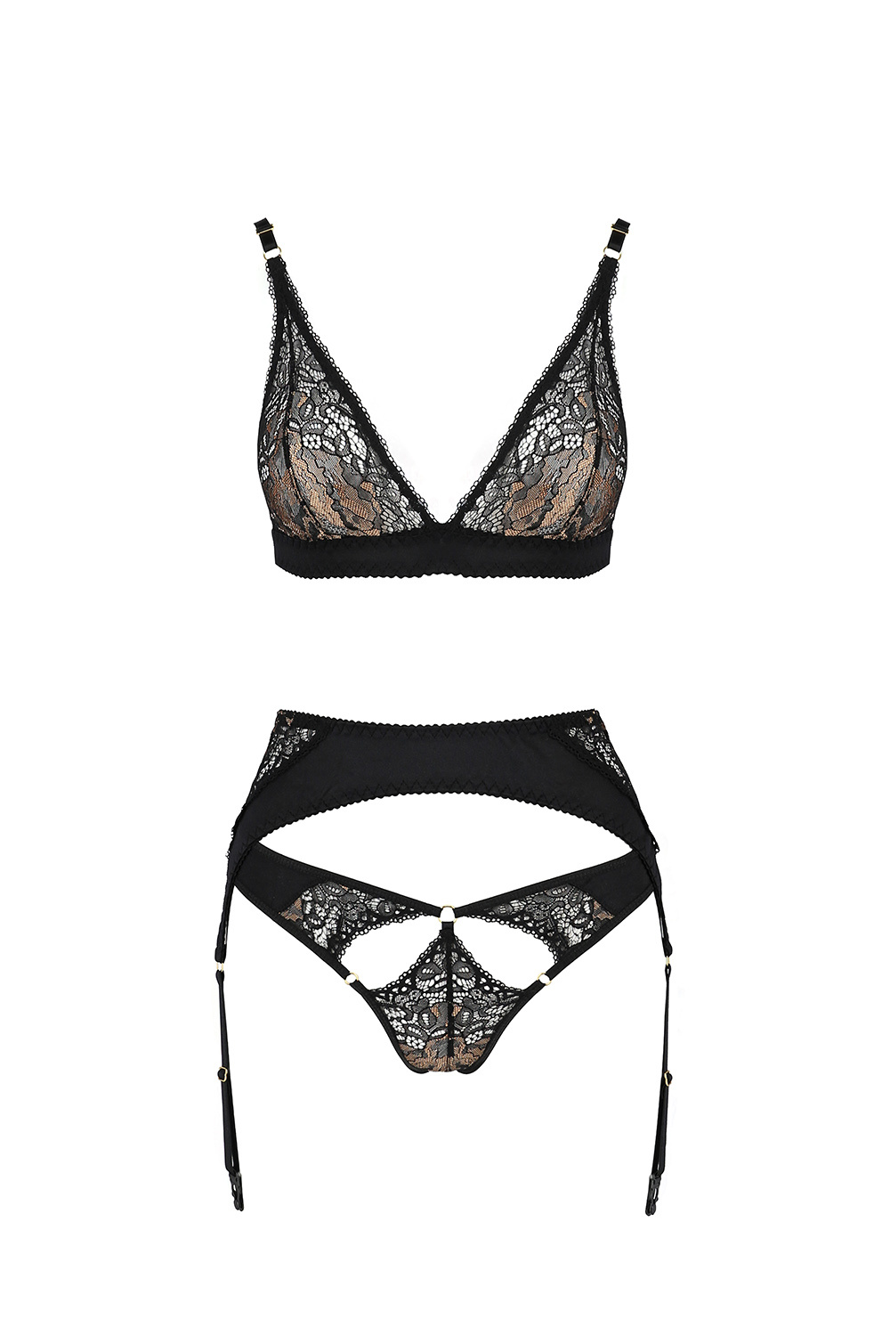 Nocna komplet biustonosz + stringi + pas do pończoch Casmir Divine set black - sklep Kontri.pl