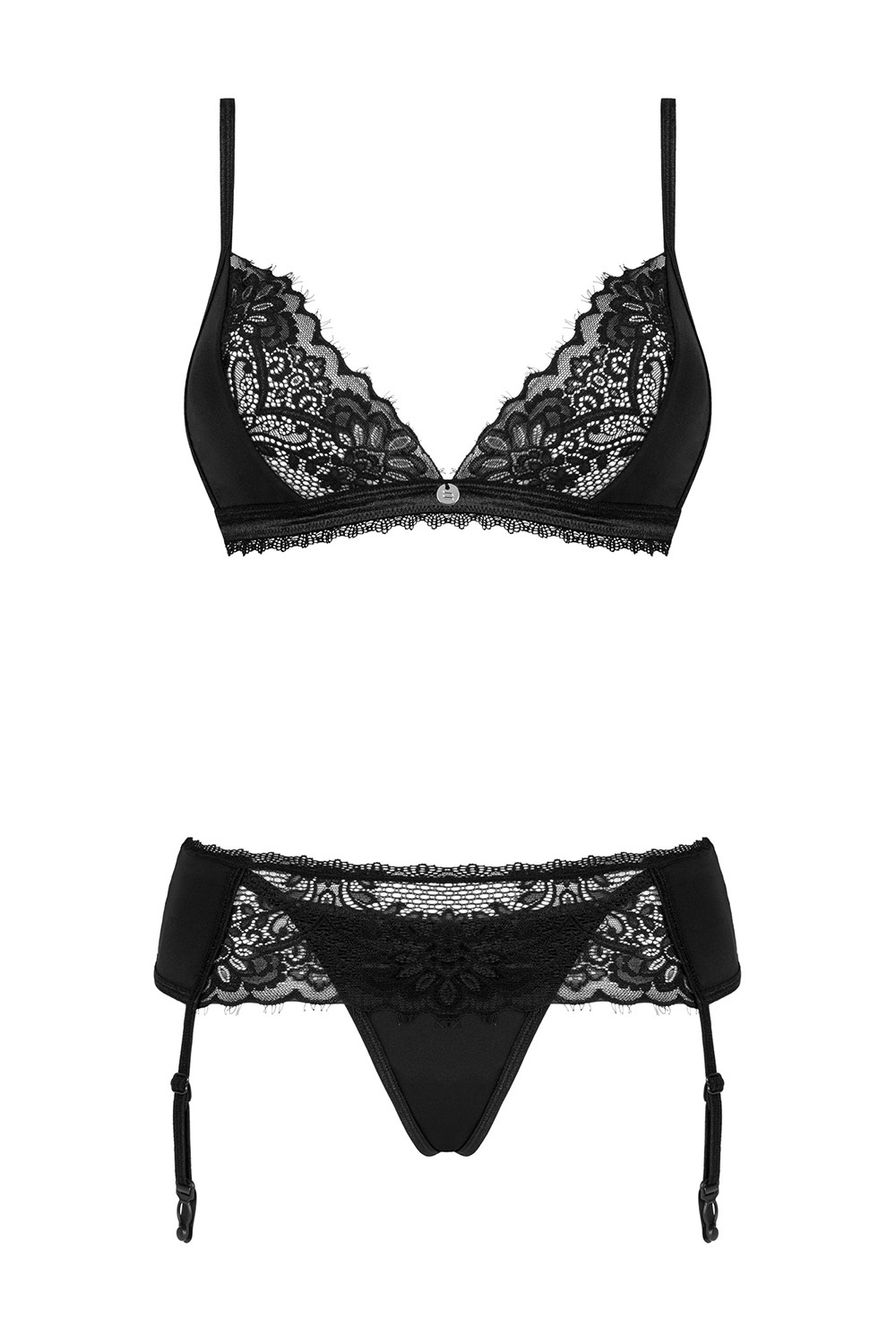 Nocna komplet biustonosz + stringi + pas do pończoch Obsessive Maderris 3-pcs set czarny - sklep ...